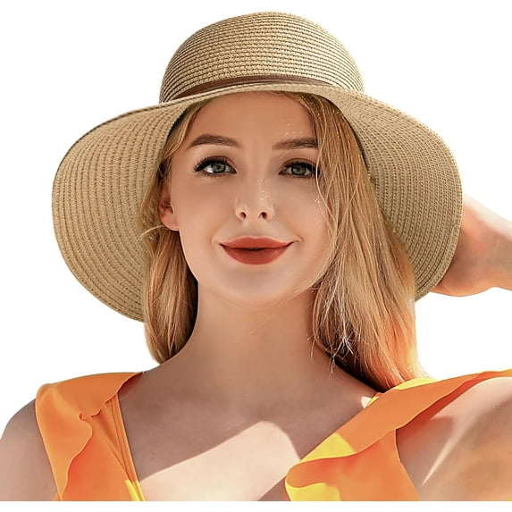 Beach Sun Hats for Women - Wide Brim Straw Womens Summer Hat with Wind ...