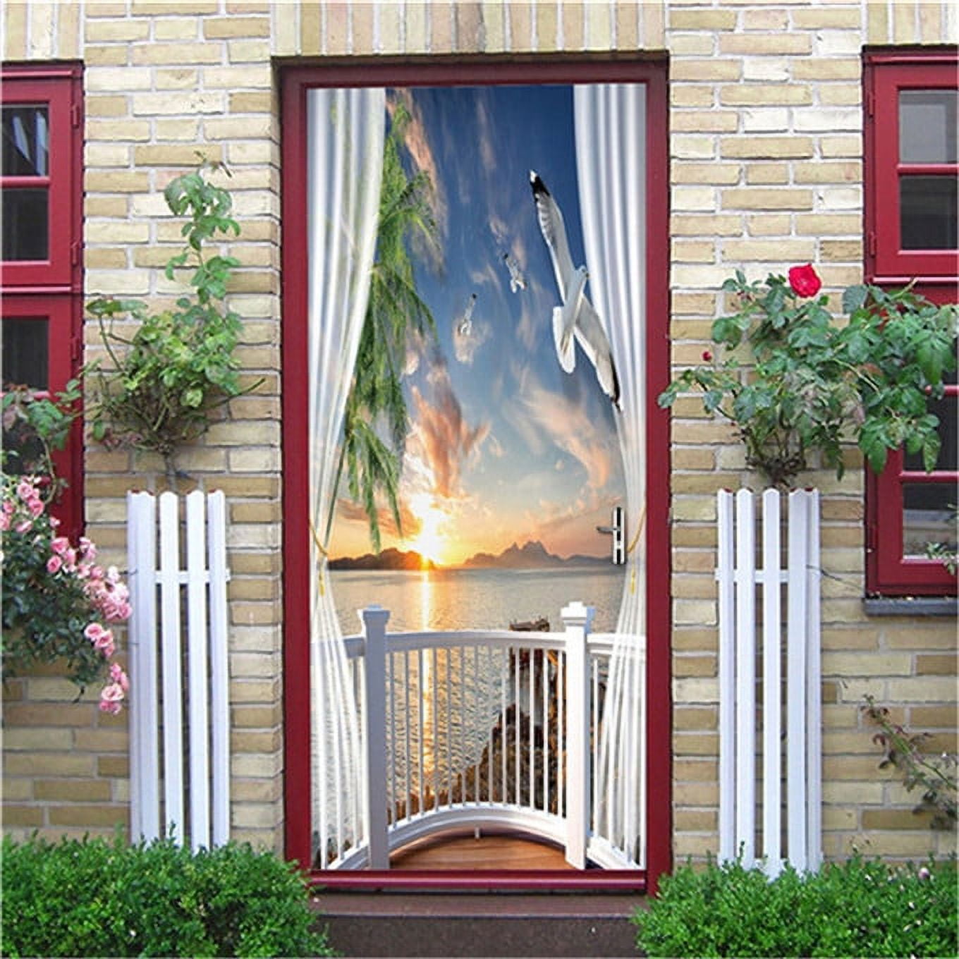 Beach Sun Self-adhesive Door Wallpaper 3D PVC Home Design Decoration ...