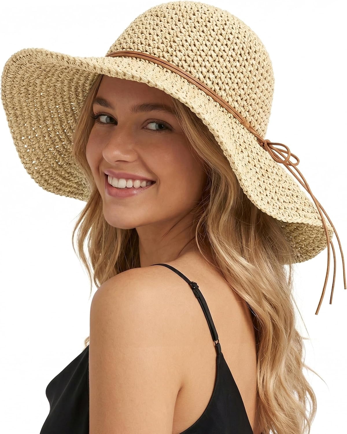 Beach Sun Straw Hats for Women, Floppy Wide Brim Summer Straw Hats ...