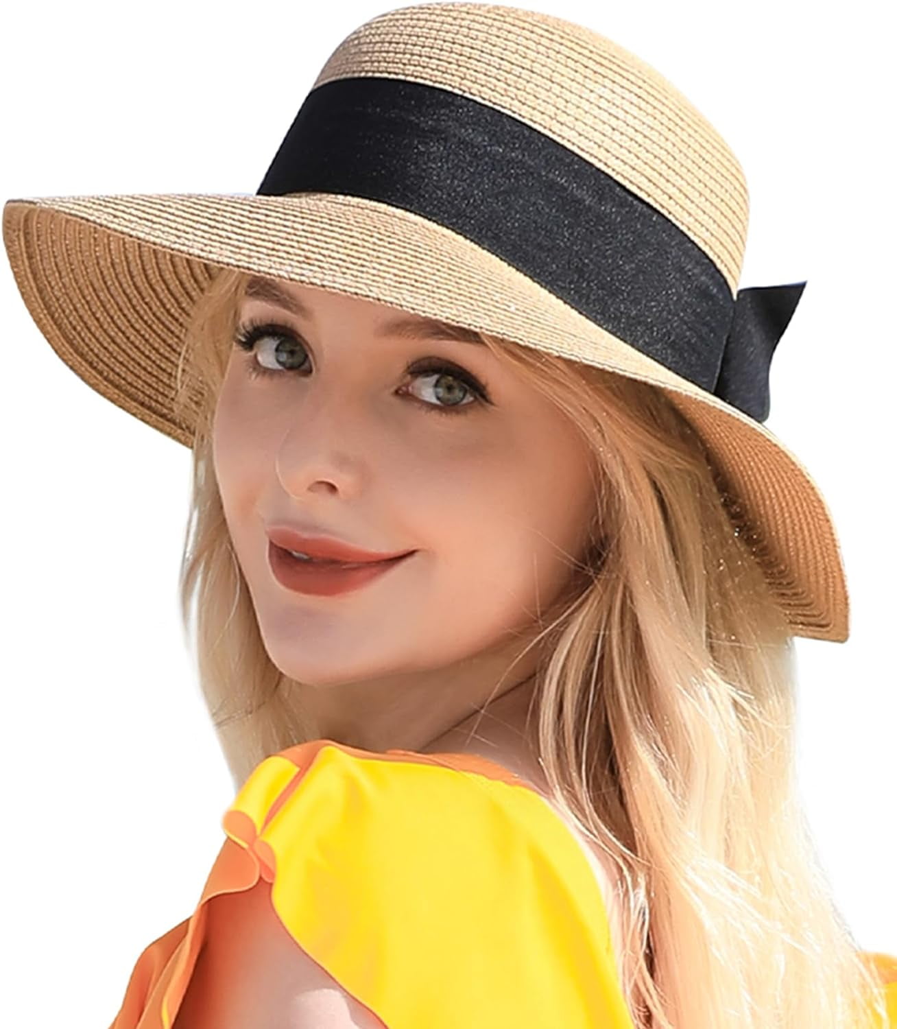 Beach Sun Straw Hats for Women, UPF 50+ UV Sun Protection Wide Brim ...