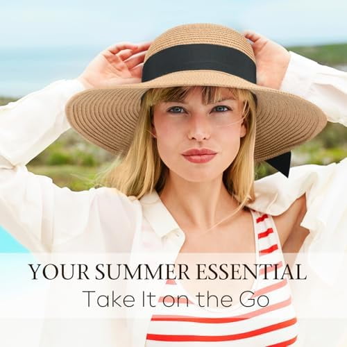Beach Sun Straw Hats for Women, UPF 50+ UV Sun Protection Wide Brim ...