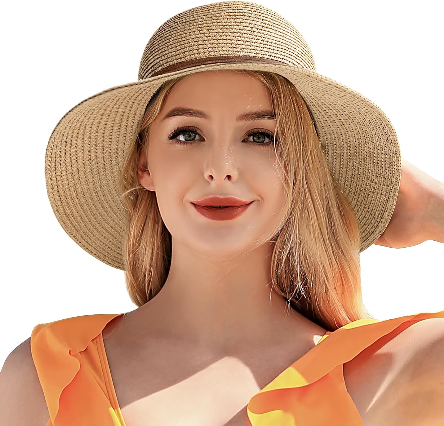 Beach Sun Straw Hats for Women, UPF 50+ UV Sun Protection Wide Brim ...