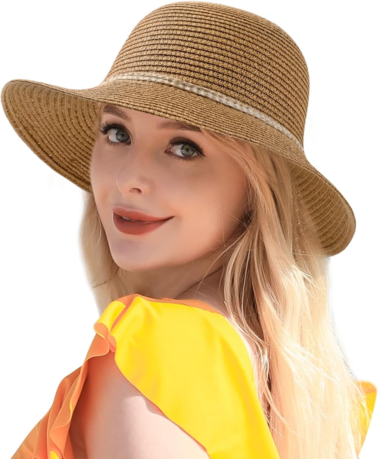 Beach Sun Straw Hats for Women, UPF 50+ UV Sun Protection Wide Brim ...