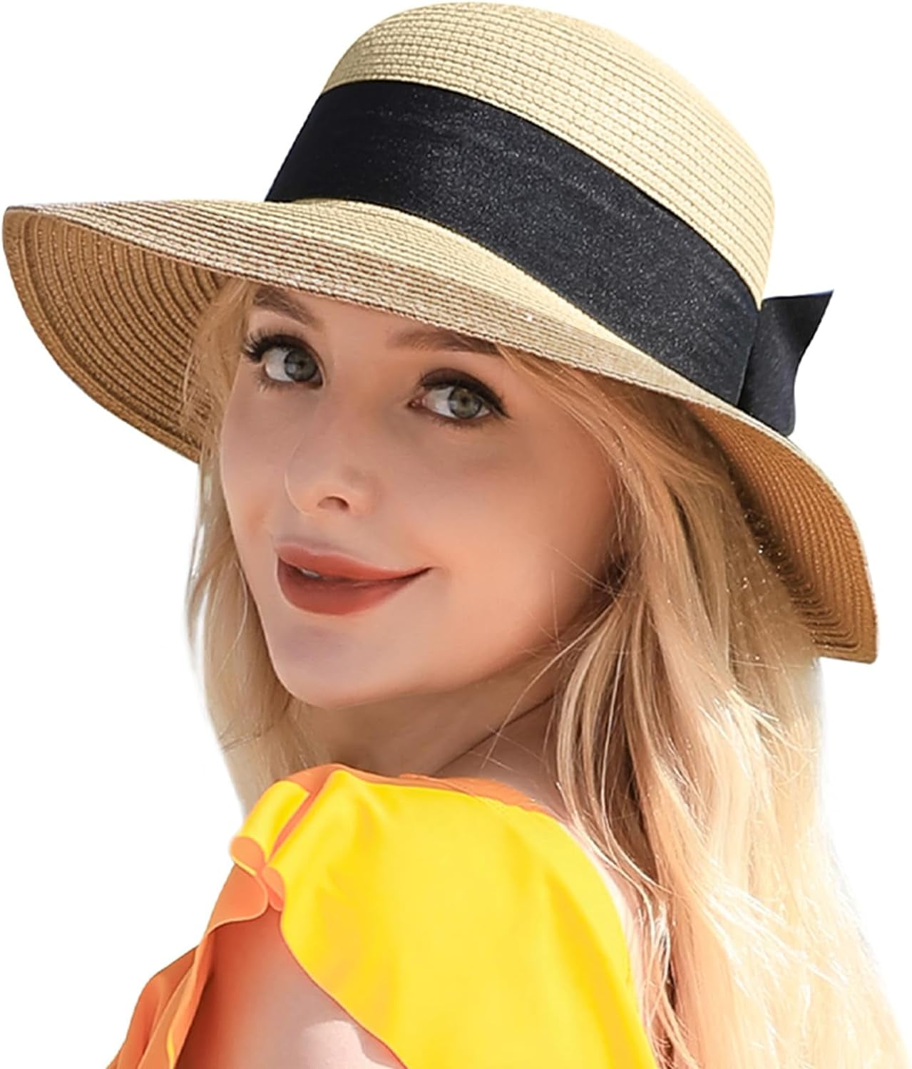 Beach Sun Straw Hats for Women, UPF 50+ UV Sun Protection Wide Brim ...