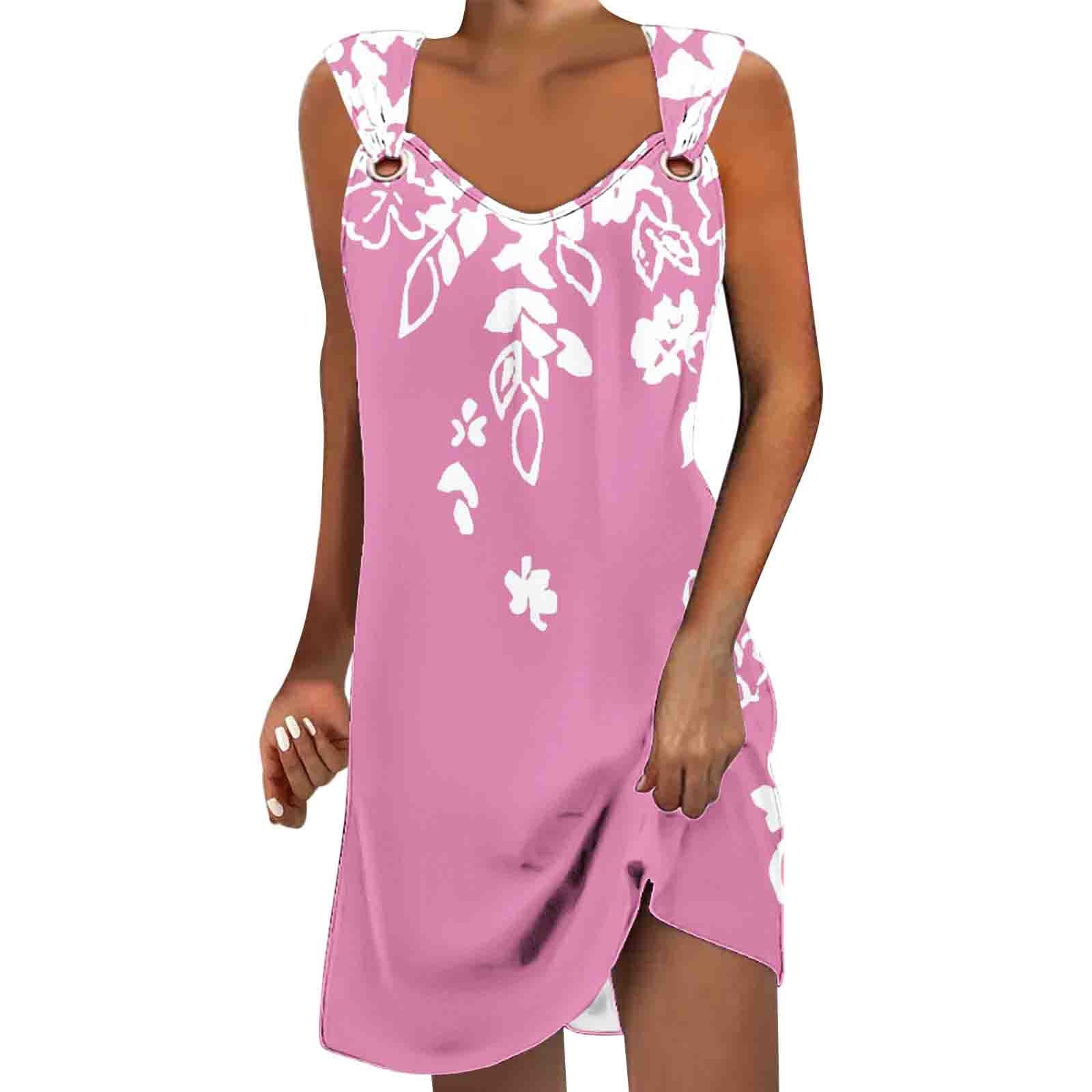 Beach Sundresses for Women 2024 Plus Size Comfort Printed Sleeveless V ...