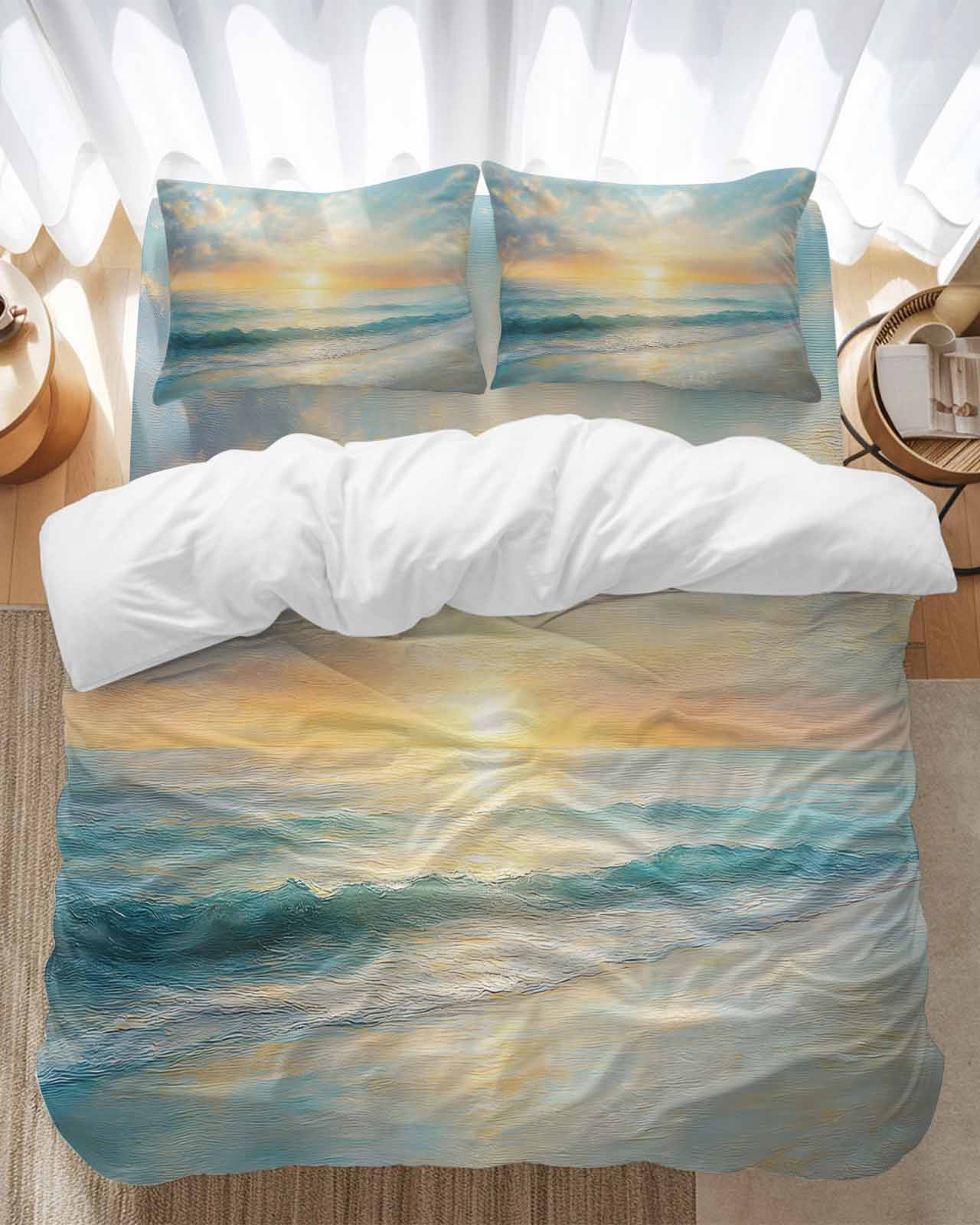 Beach Sunrise Bedding Duvet Cover Set Twin Size 4 Pieces Ocean Sky Sea ...