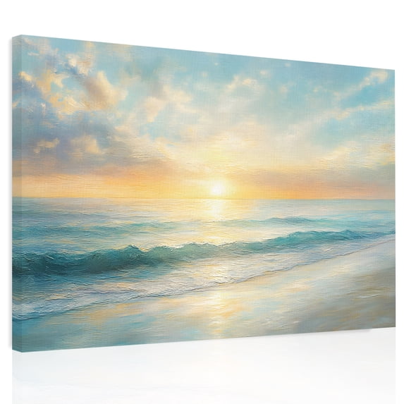 Beach Sunrise Canvas Print Wall Art, Ocean Sky Sea Water Wave Wall ...