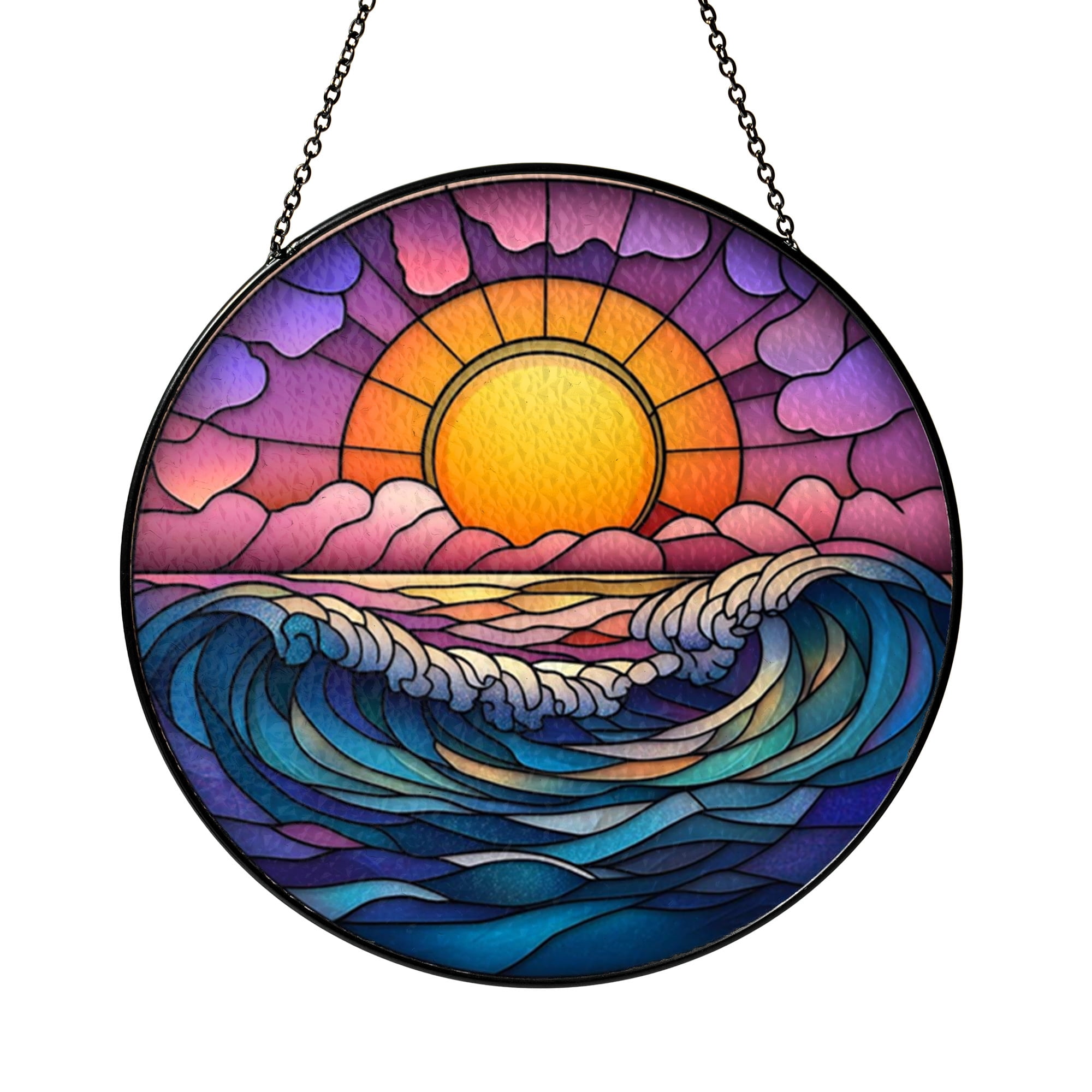 Beach Sunrise Scene Faux Stained Glass Window Art - Walmart.com