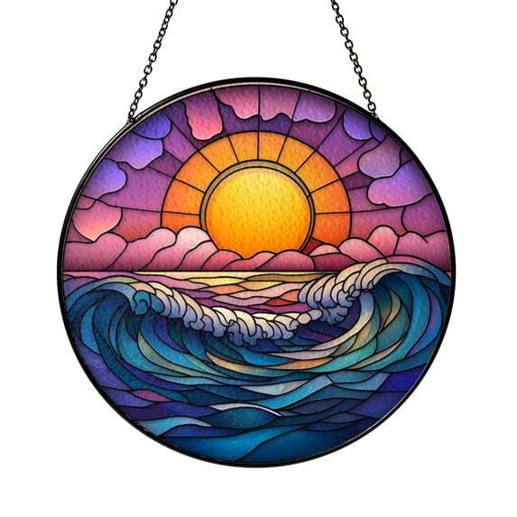Beach Sunrise Scene Faux Stained Glass Window Art - Walmart.com
