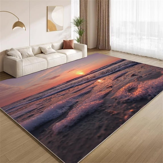 Beach Sunset Area Rugs, Seaside Nature Carpet, Washable Non Slip Low ...
