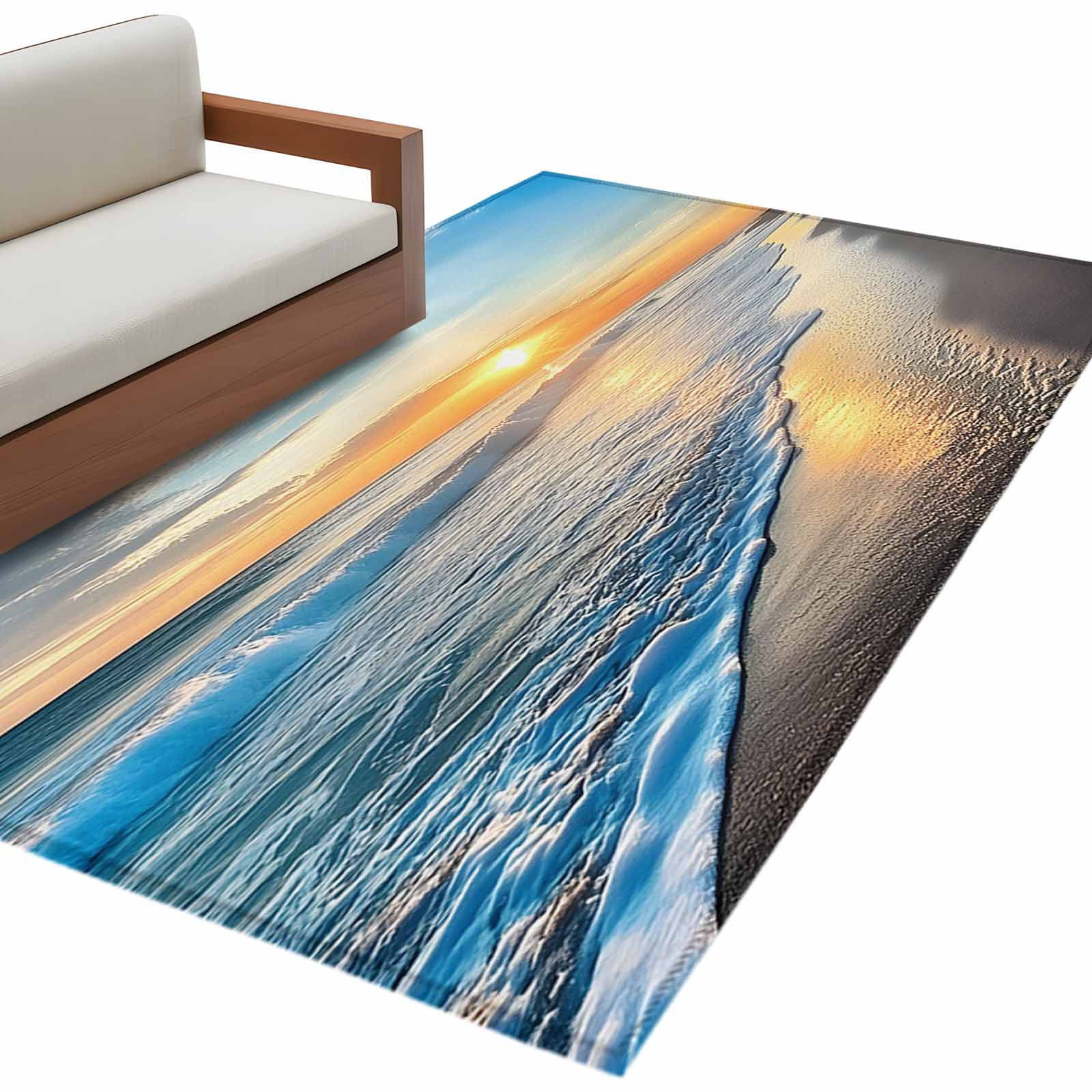 Beach Sunset Area Rug 3x5ft Ocean Spray Non-Slip Washable Square Rugs ...