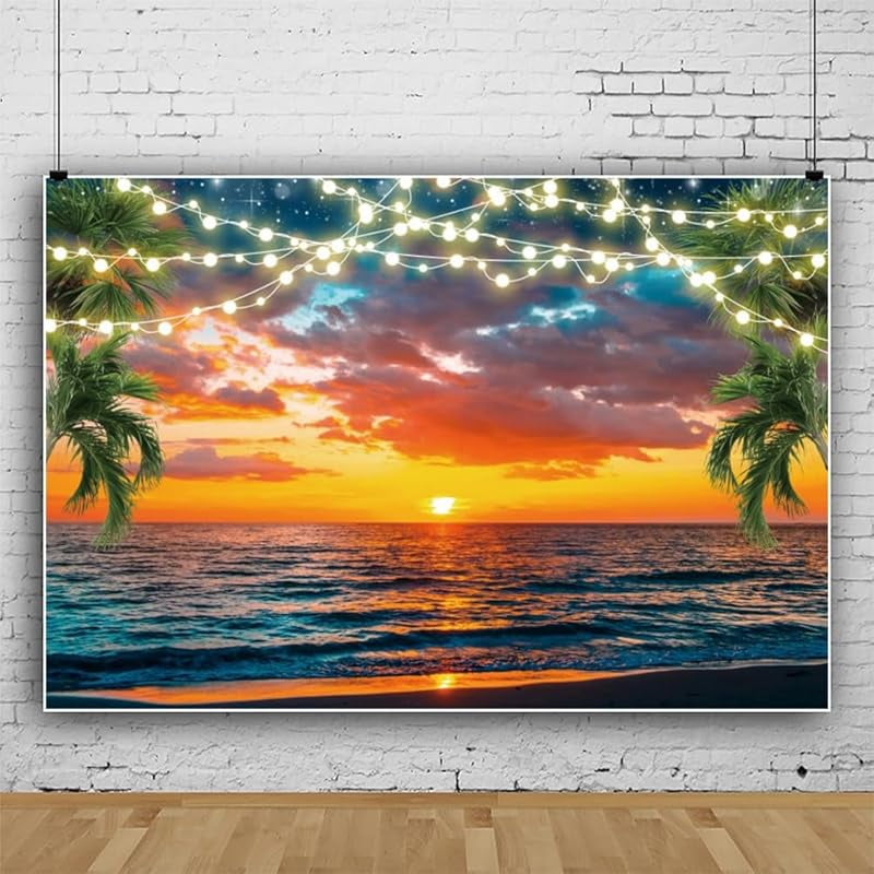 Beach Sunset Backdrop Summer Hawaiian Palm Tree Nature Landscape ...