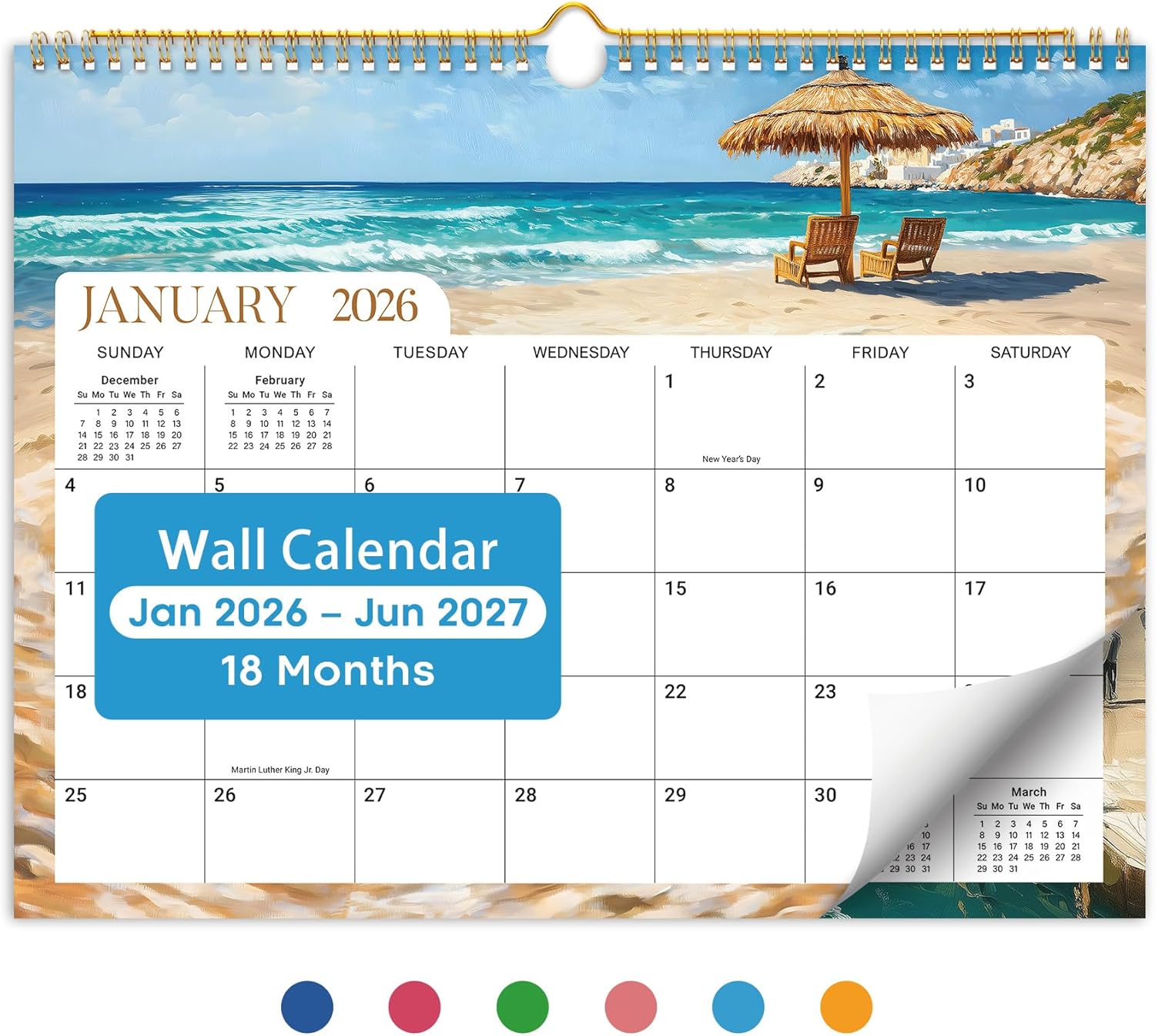 Beach Sunset Calendar 2026-2027 - 11.5"x14.7" Twin-Wire Spiral Wall ...