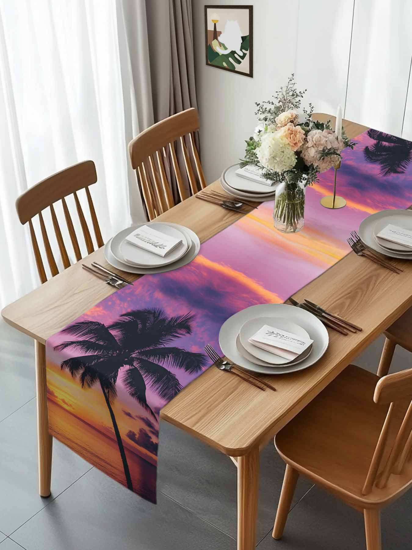 Beach Sunset Coconut Tree Table Runner 90 Inches Long, Summer Ocean ...