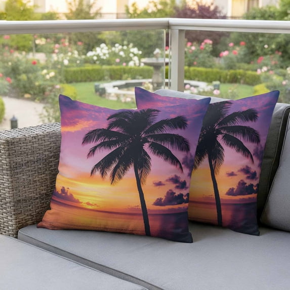 Beach Sunset Coconut Tree Waterproof Throw Pillow Covers Set of 2 ...
