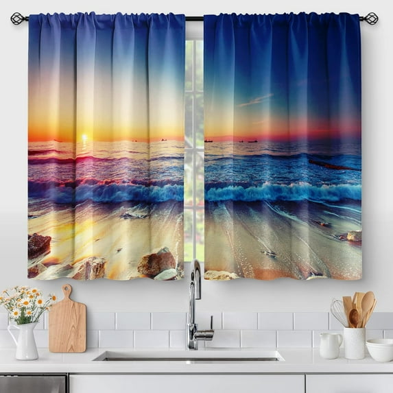 Beach Sunset Country Kitchen Curtains - Rustic Summer Ocean Short Cafe ...