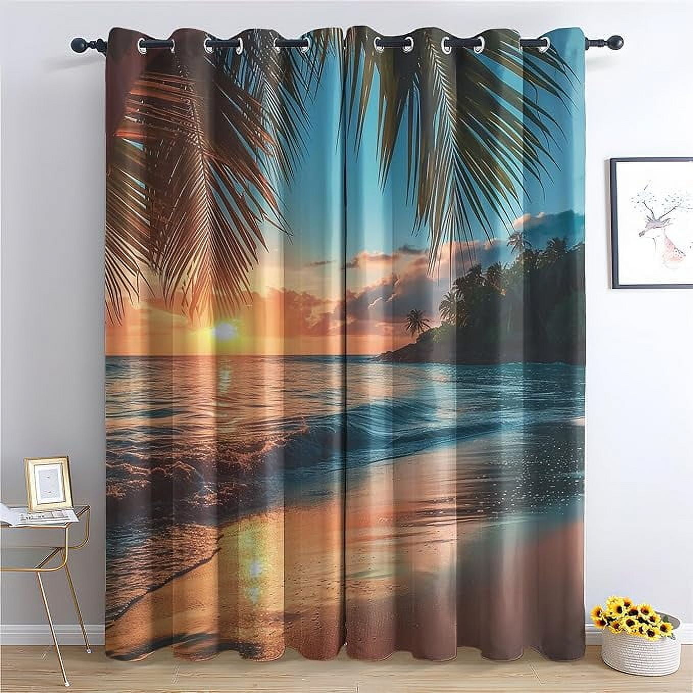 Beach Sunset Curtains For Bedroom, Tropical Ocean Blackout Curtains For ...