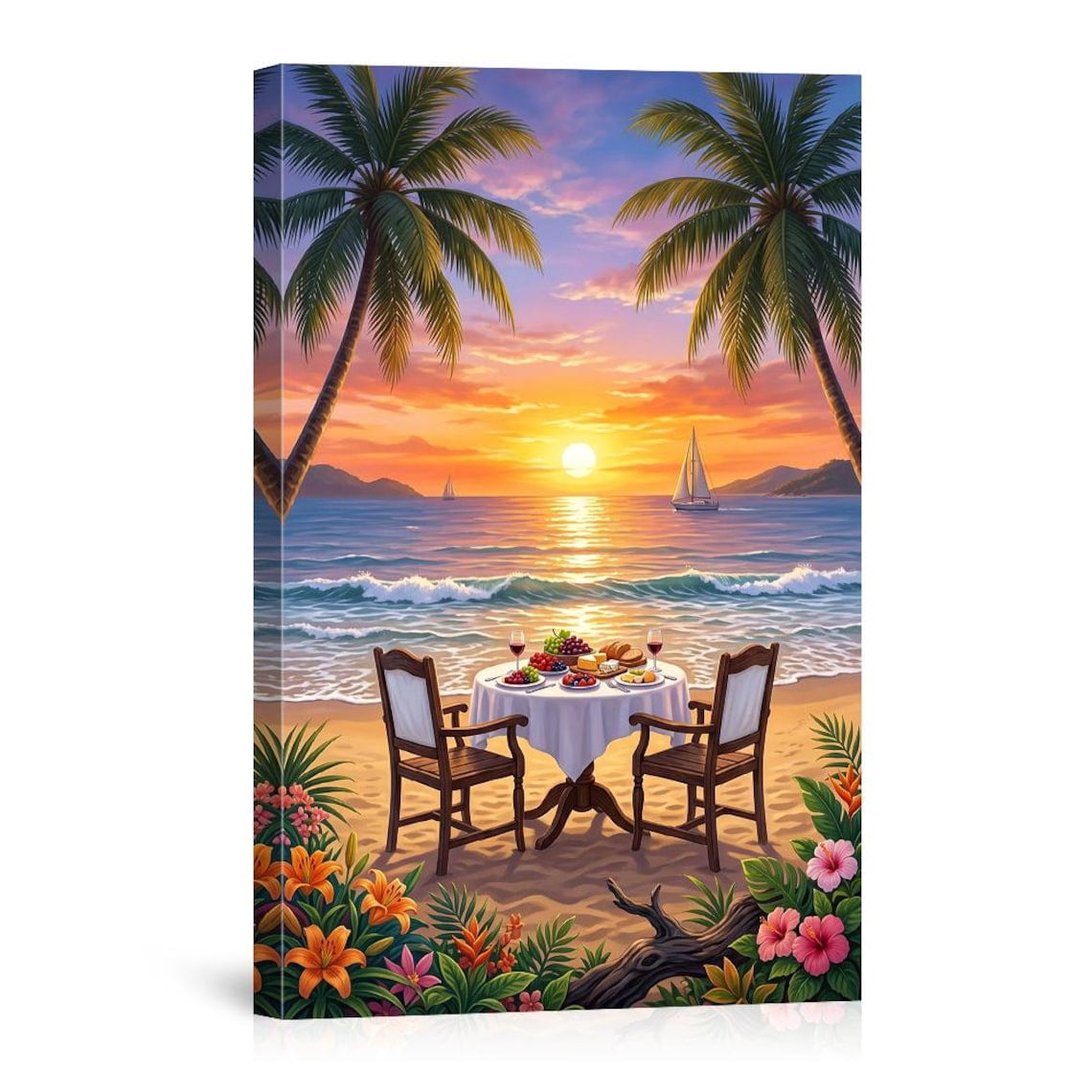 Beach Sunset Dinner Romantic Seaside Landscape Palm Trees Table For Two ...