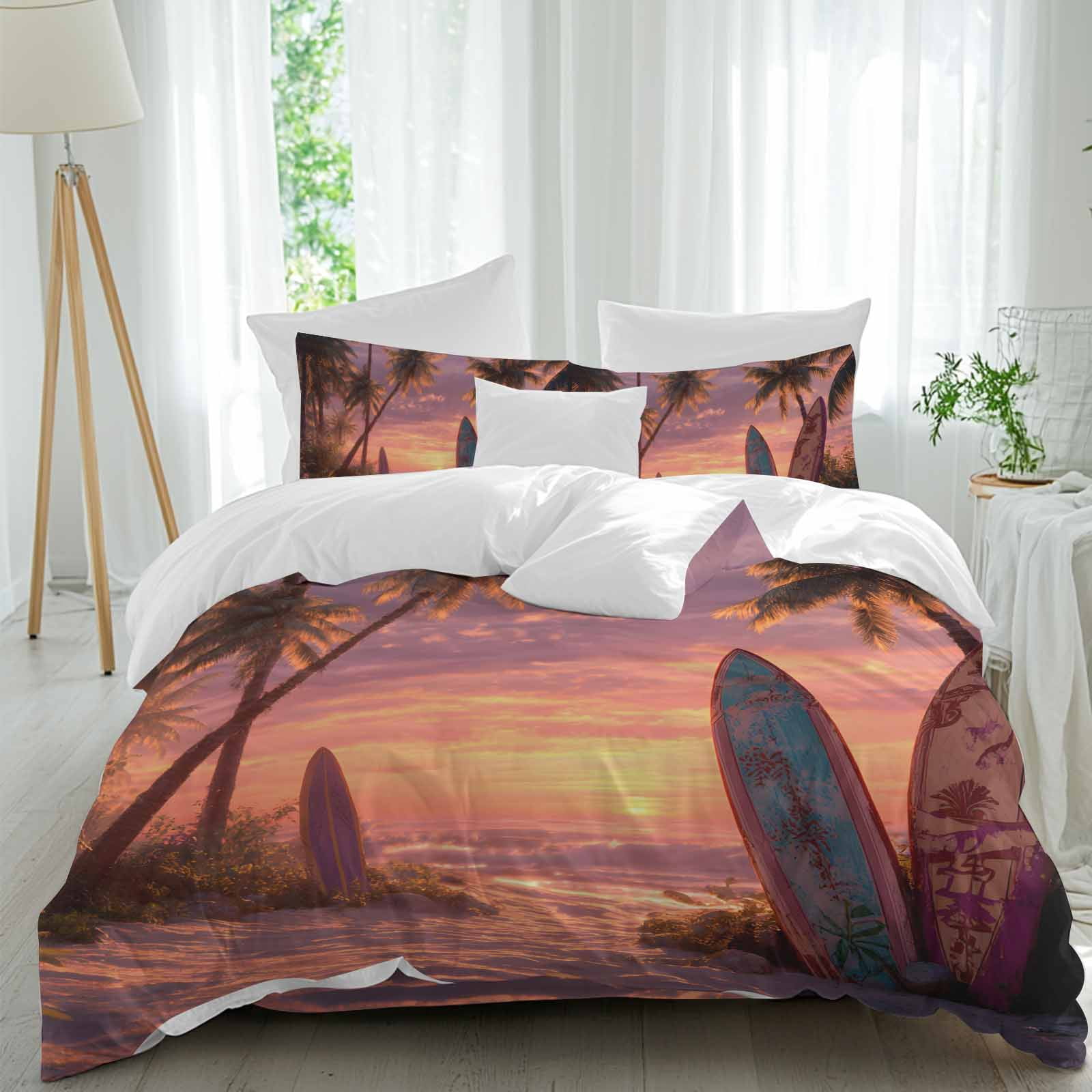 Beach Sunset Duvet Cover Set Full Size, Summer Coconut Trees Tropical ...