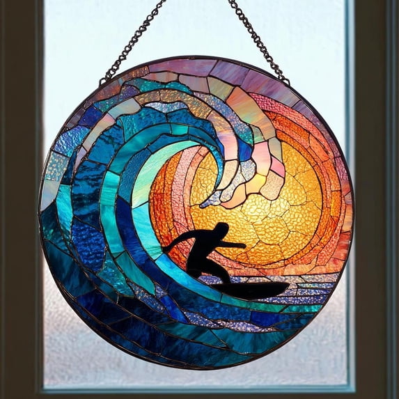 Beach Sunset Faux Stained Glass Acrylic Suncatcher, Window Hanging ...