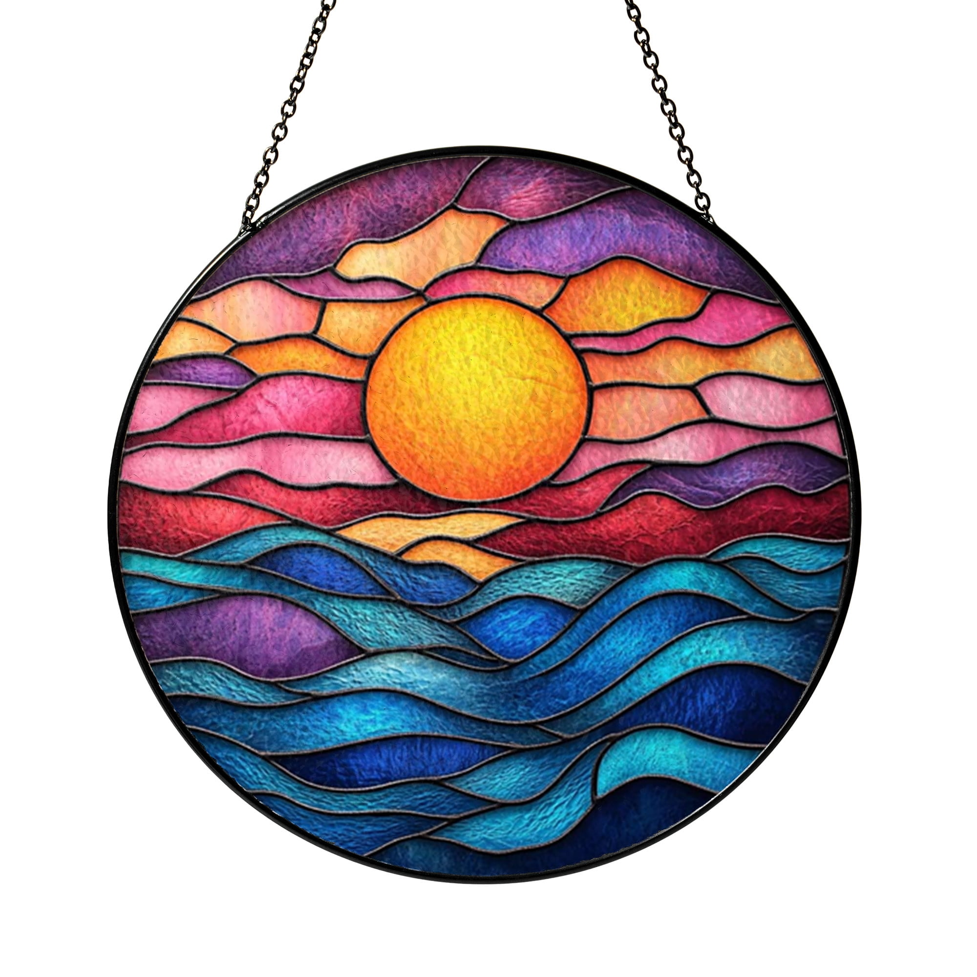 Beach Sunset Faux Stained Glass Suncatcher – Coastal Window Decor2001 ...