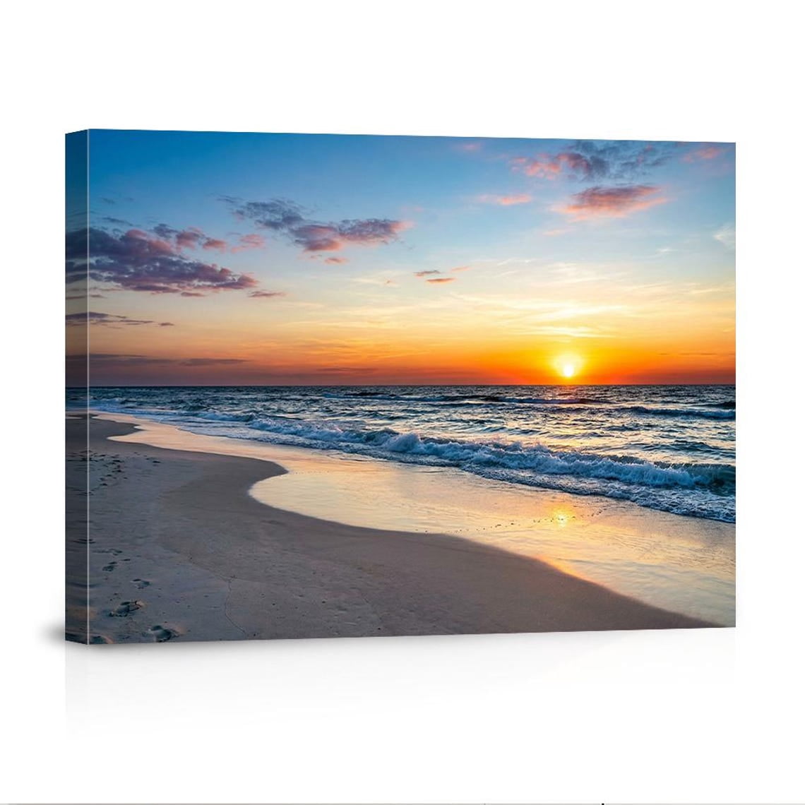 Beach Sunset Footprints Ocean Waves Coastal Landscape For Living Room ...