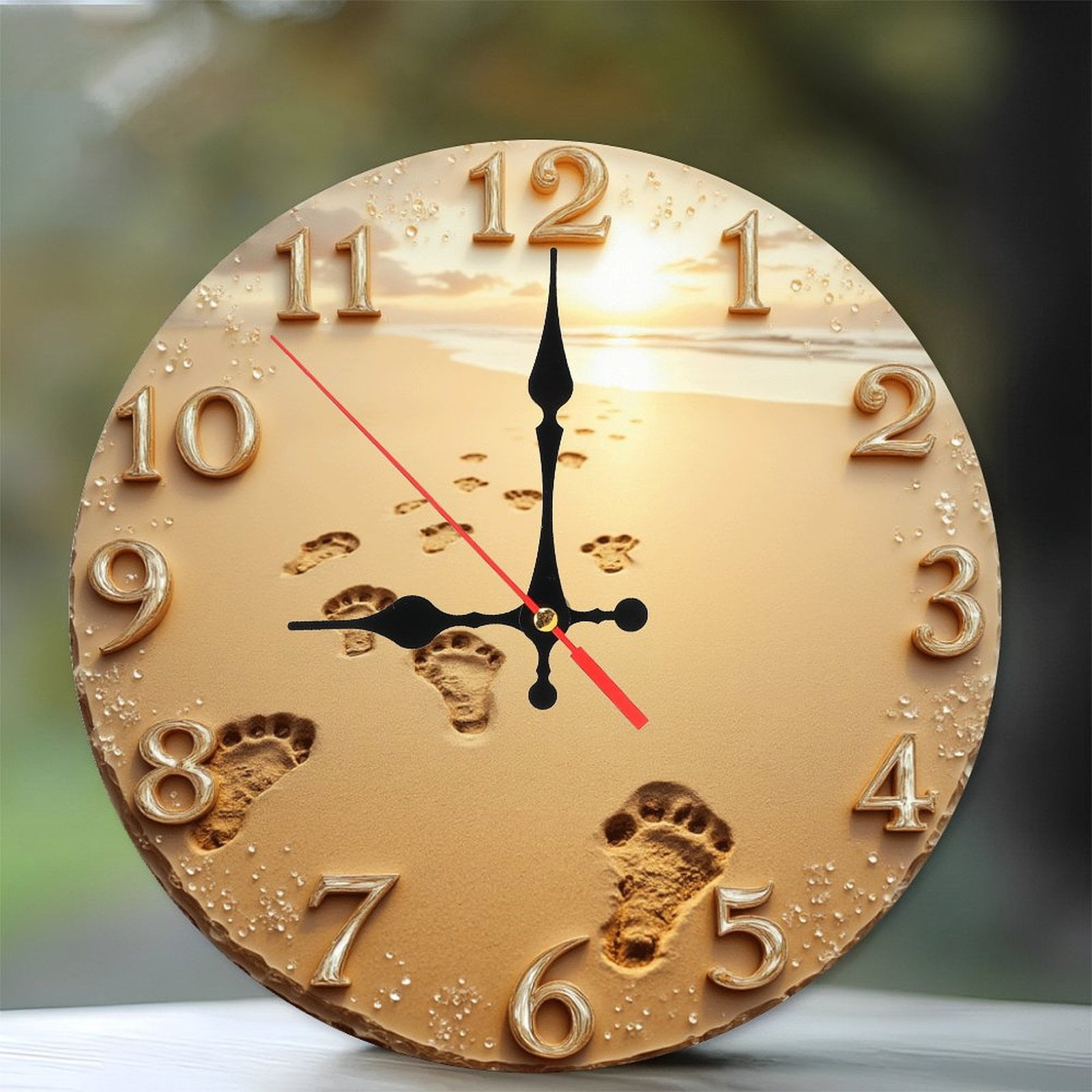 Beach Sunset Footprints Wall Clock 10-Inch Silent Wooden Wall Clock ...