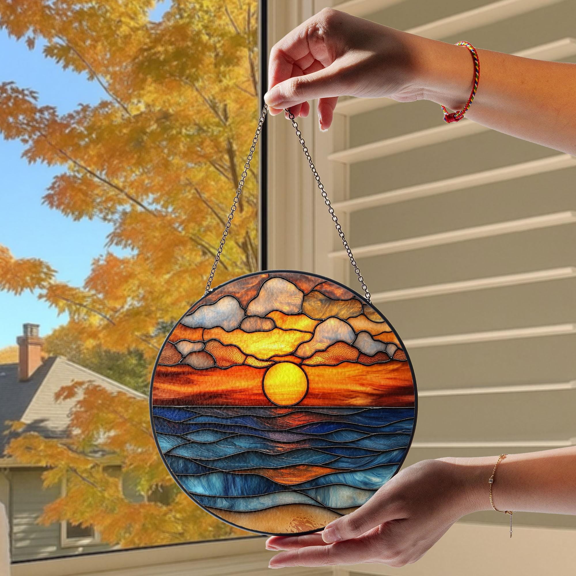 Beach Sunset Glass Suncatcher, Ocean Sunset Suncatcher, Beach Window ...