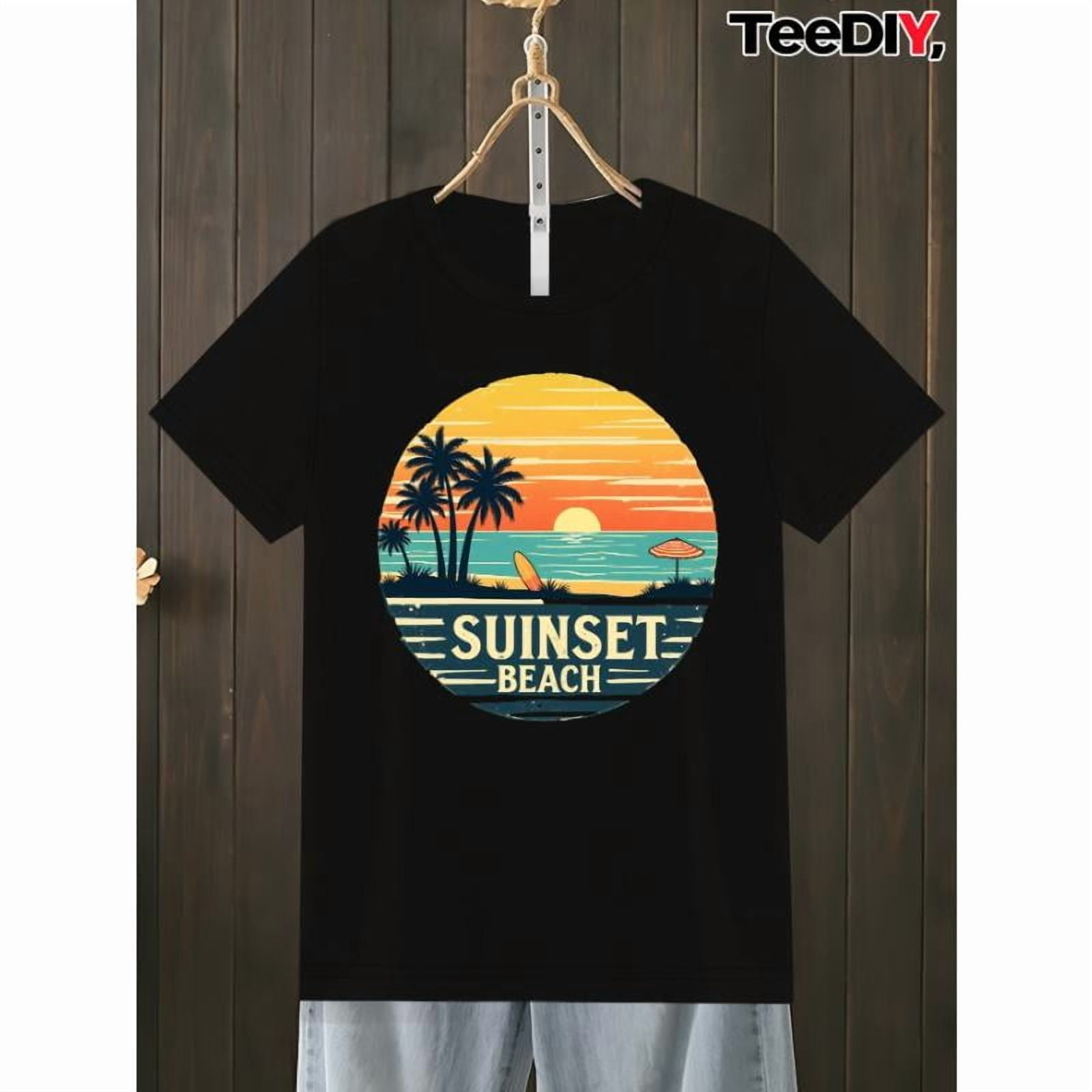 Beach Sunset Graphic Tee T-Shirt Vintage Cotton Top Palm Tree Design ...