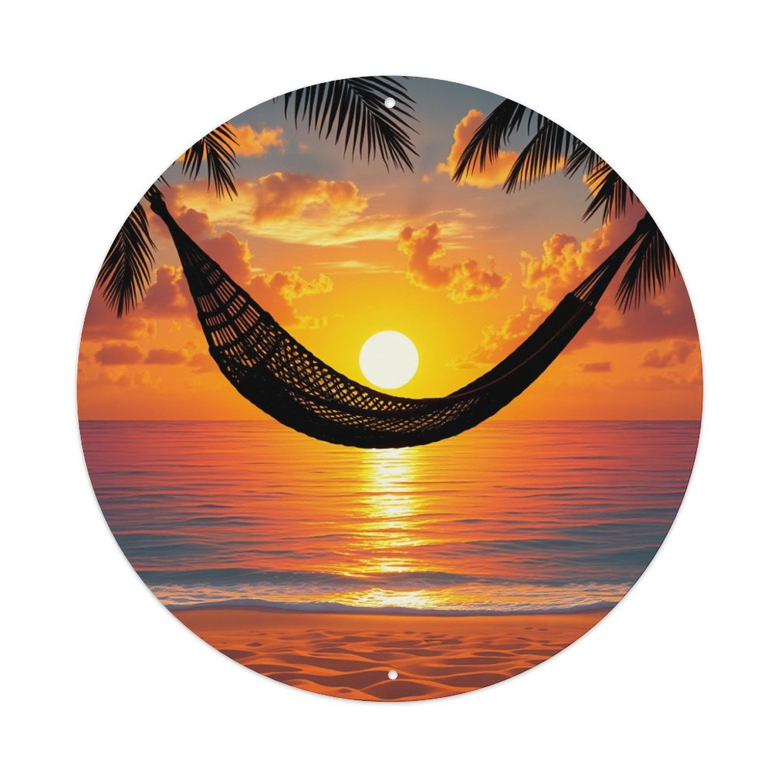 Beach Sunset Hammock Palm7.9x7.9in Round Aluminum Plaque Wall Art, UV ...