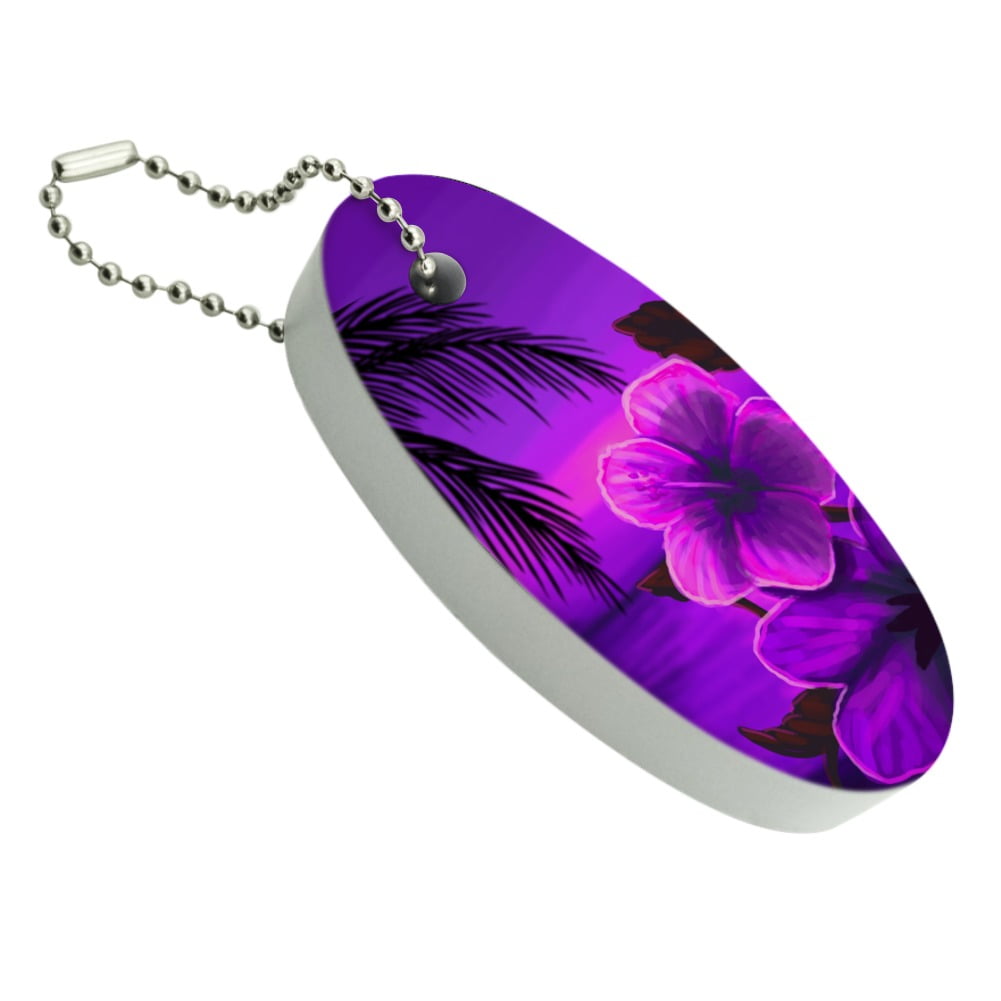Beach Sunset Hibiscus Flower Hawaiian Purple Floating Foam Keychain ...