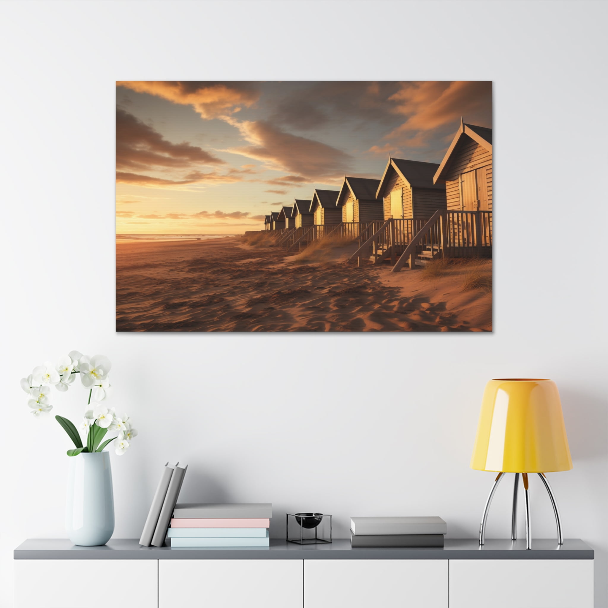 Beach Sunset Huts Sandy Seaside Canvas Gallery Art Coastal - Walmart.com