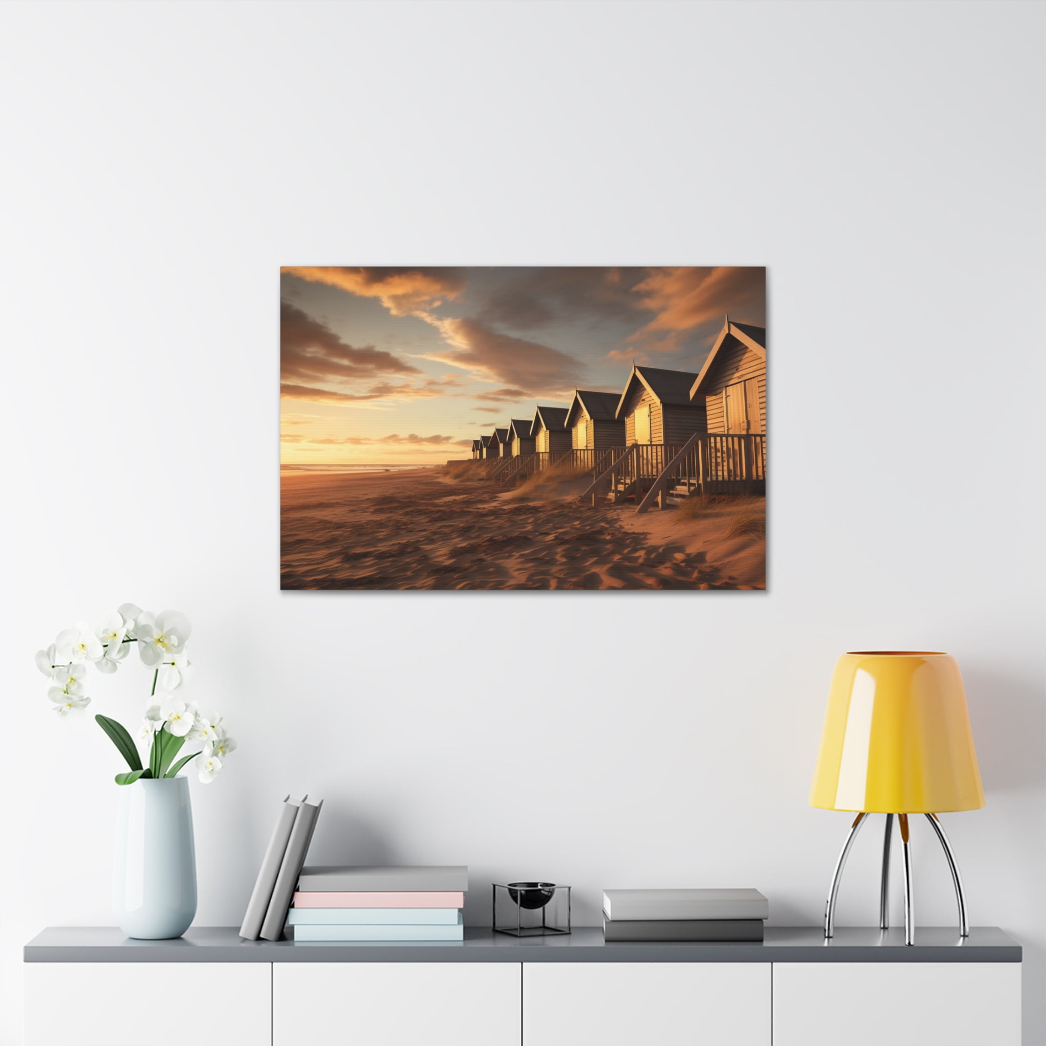 Beach Sunset Huts Sandy Seaside Canvas Gallery Art Coastal - Walmart.com