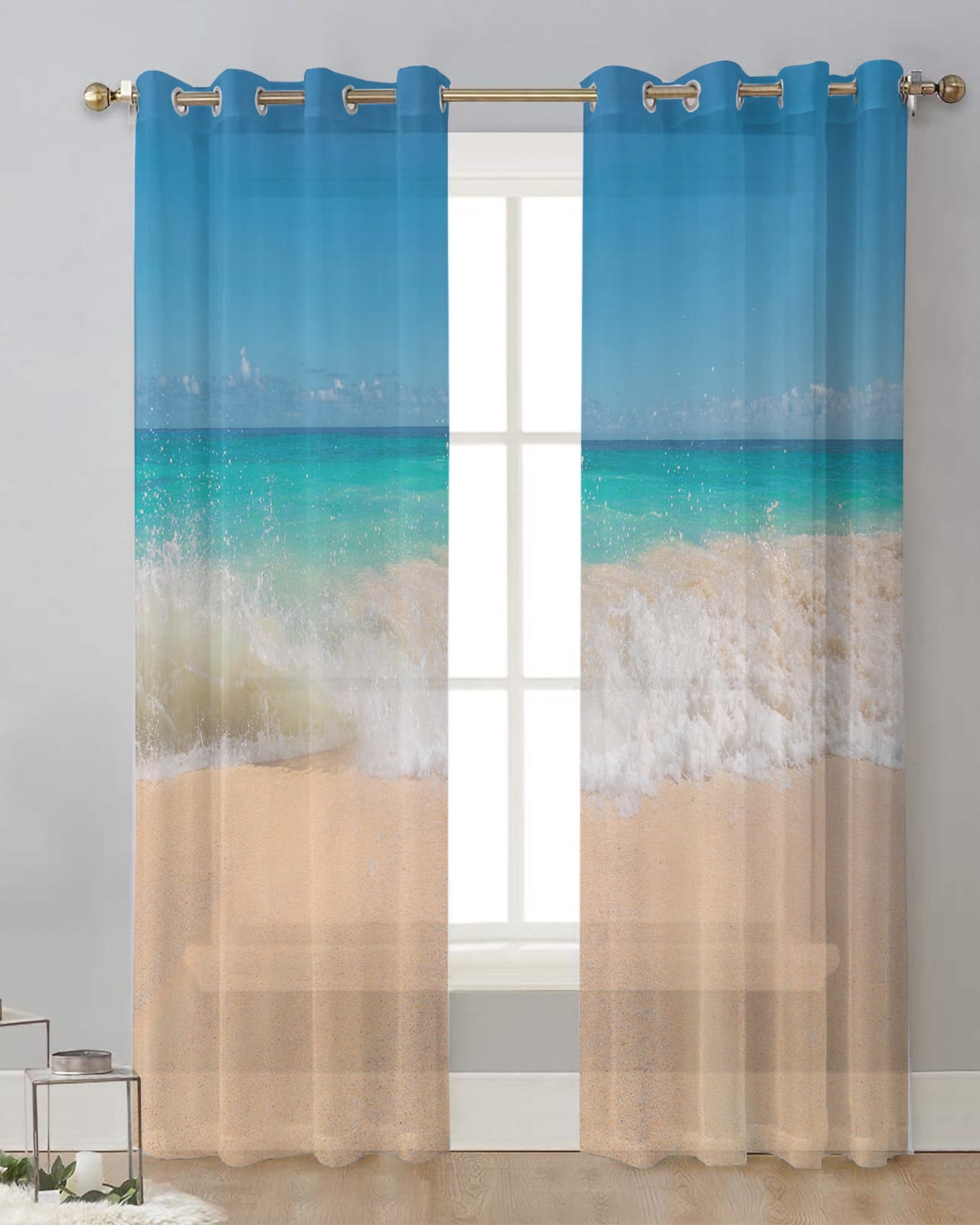 Beach Sunset Natural Scenery Sheer Curtains For Living Room Window ...