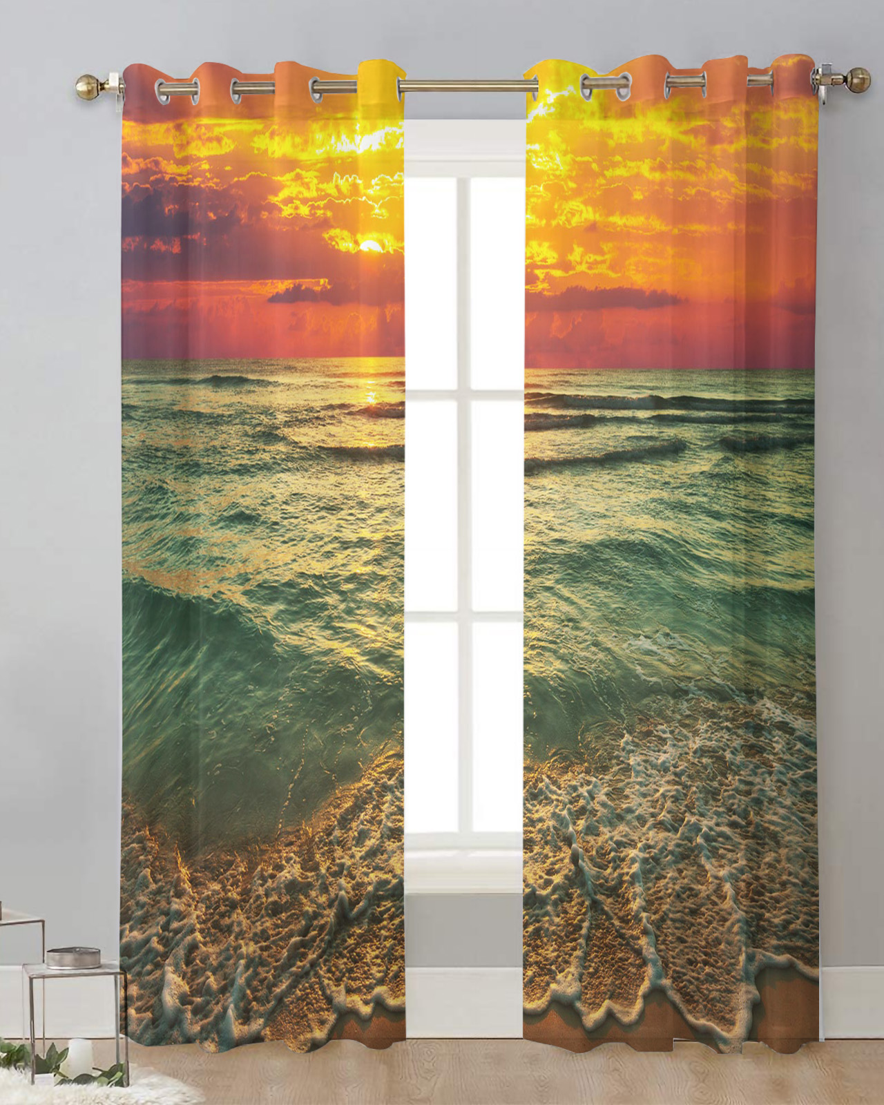 Beach Sunset Natural Scenery Sheer Curtains For Living Room Window ...