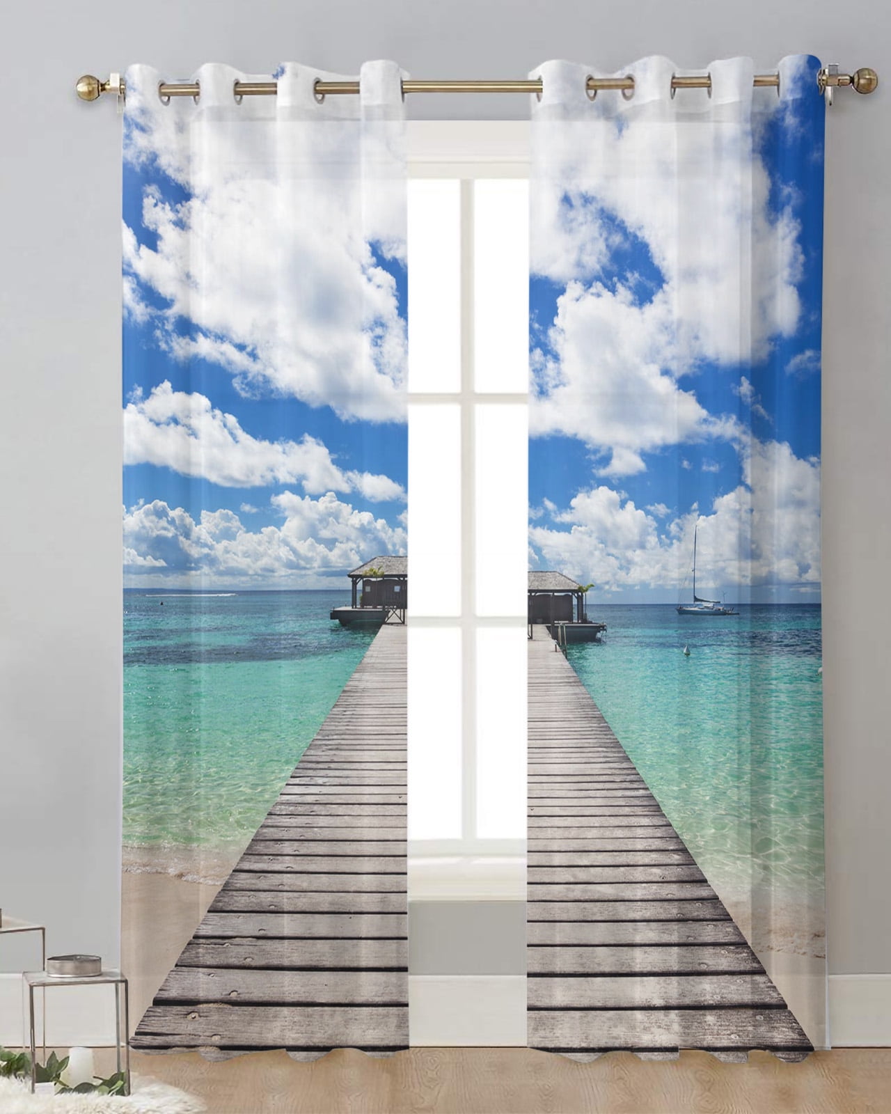 Beach Sunset Natural Scenery Sheer Curtains For Living Room Window ...