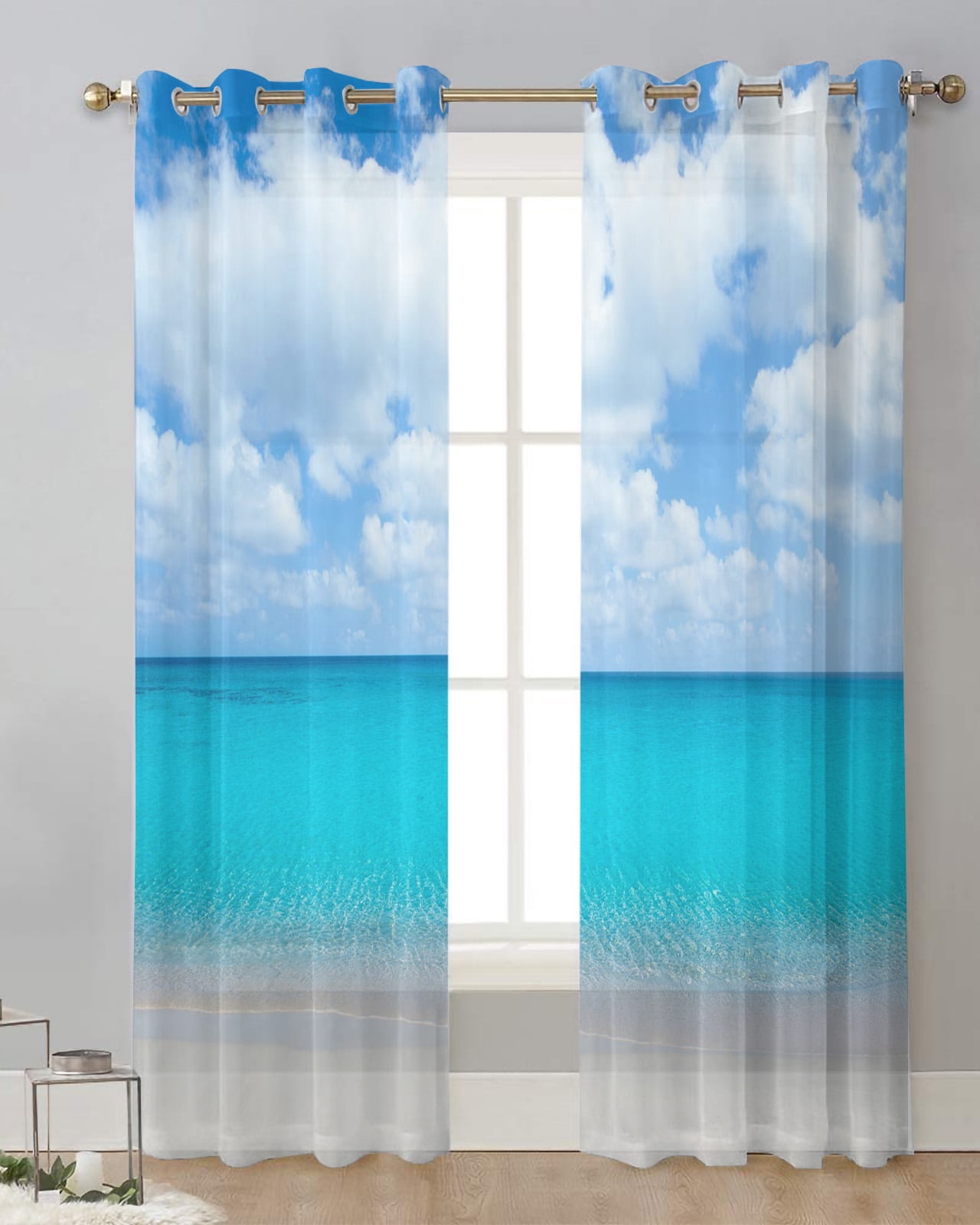 Beach Sunset Natural Scenery Sheer Curtains For Living Room Window ...