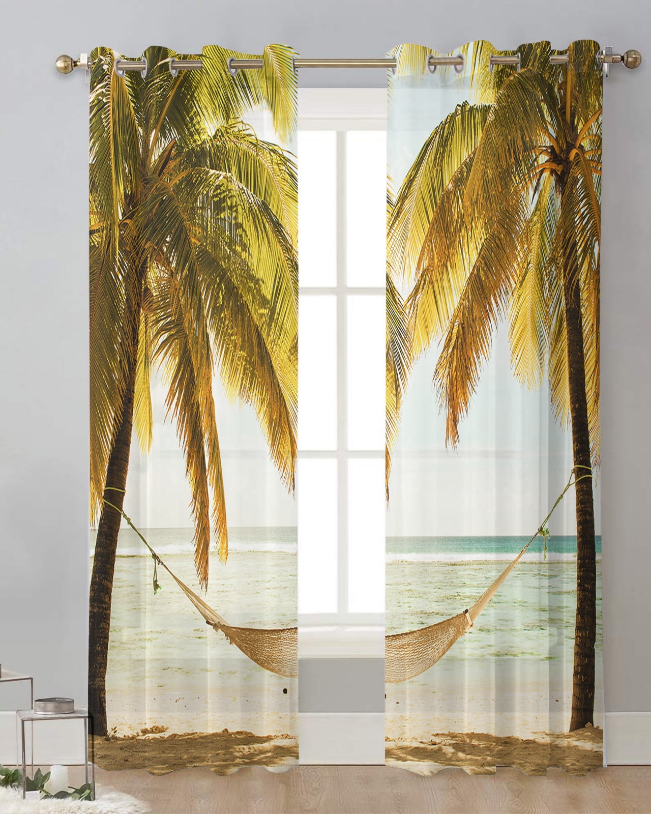 Beach Sunset Natural Scenery Sheer Curtains For Living Room Window ...