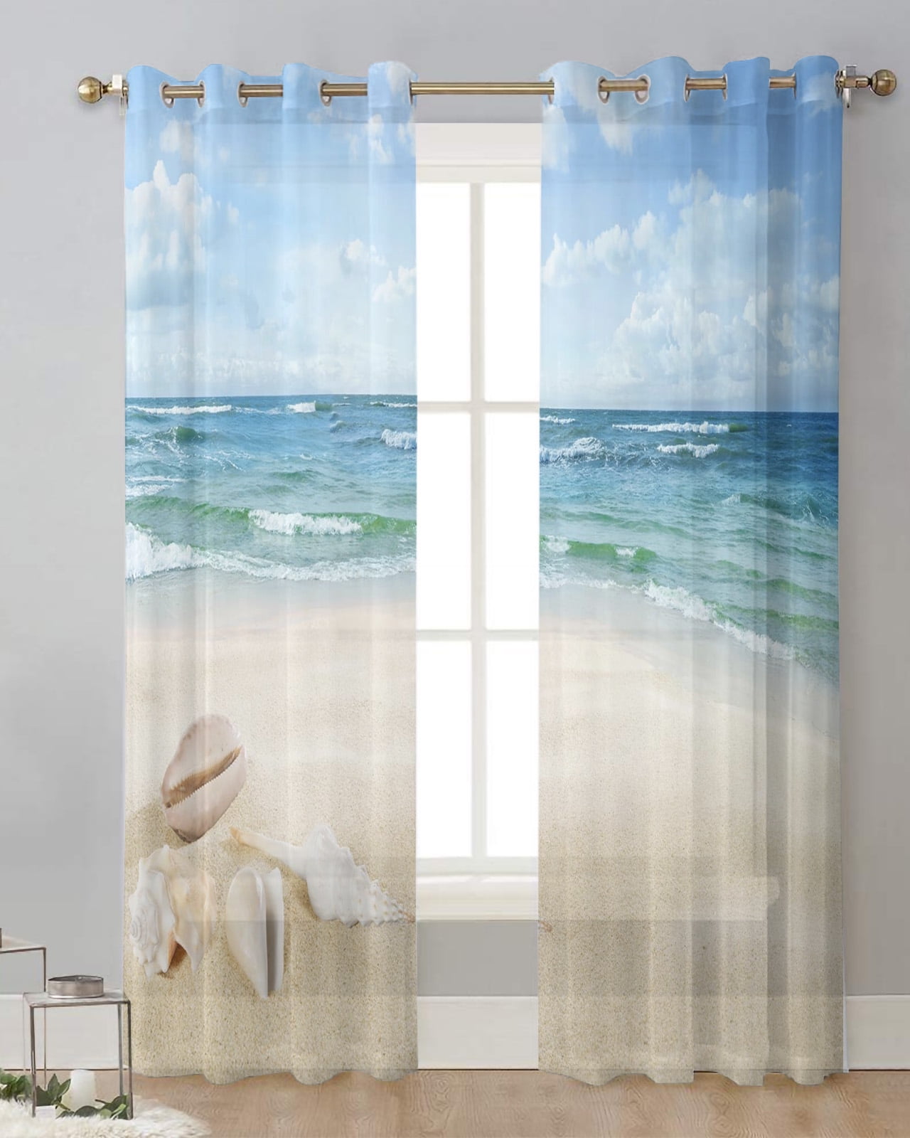 Beach Sunset Natural Scenery Sheer Curtains For Living Room Window ...