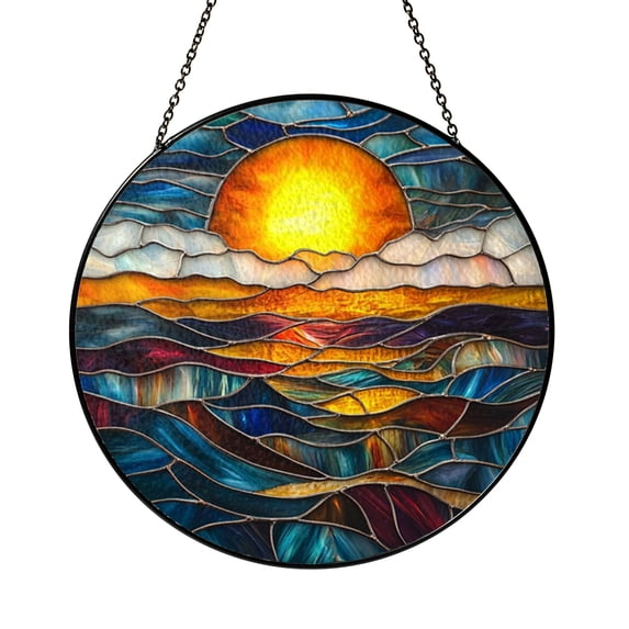 Beach Sunset Ocean Landscape Stained Glass Style Window Suncatcher ...