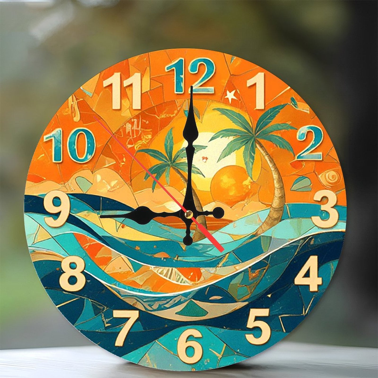Beach Sunset Ocean Wave Wall Clock 10-Inch Silent Wooden Wall Clock ...