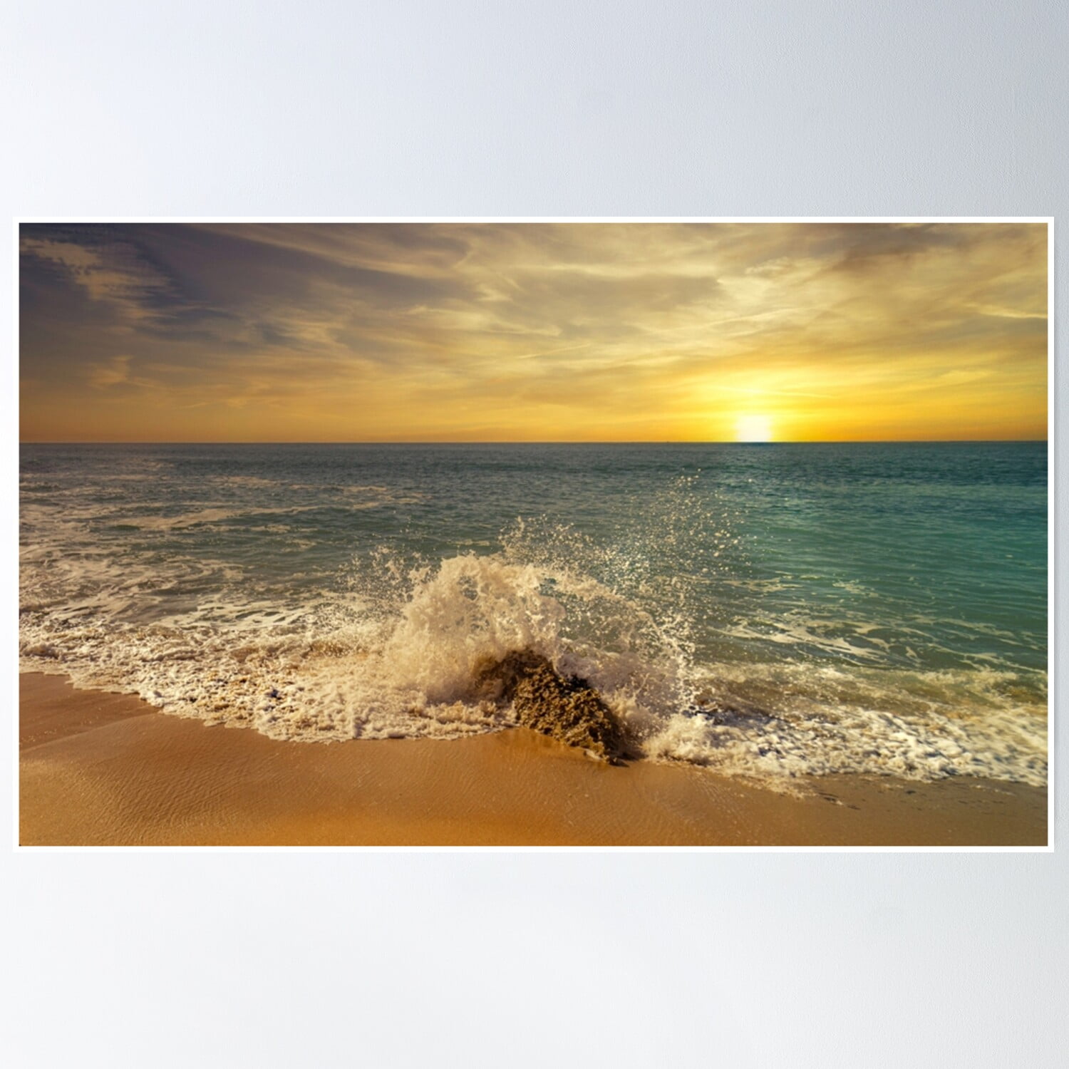 Beach Sunset Ocean Waves Aquatic Sea Water Poster Wall Art, Modern Wall ...