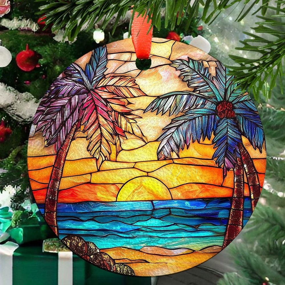 Beach Sunset Ornament Window Hanging, Colorful Beach Glass, Beach Art ...