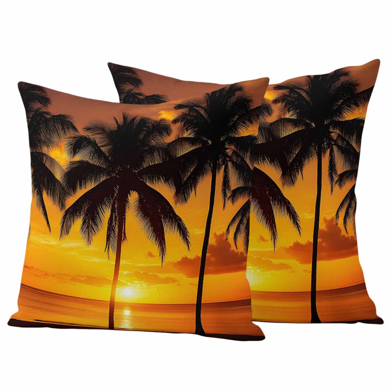 Beach Sunset Outdoor Waterproof Pillow Covers, Ocean Coconut Orange ...
