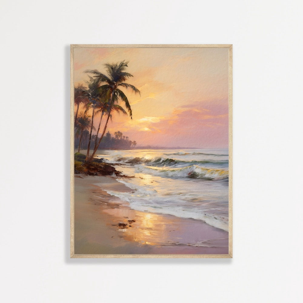Beach Sunset Painting Palm Tree Coastal Landscape Print Retro Vintage ...