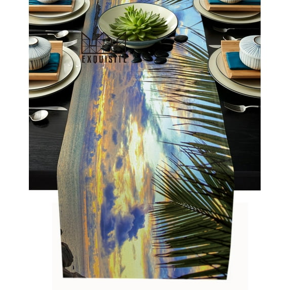 Beach Sunset Palm Leaves Table Runner ration Home r Dinner Table ration ...