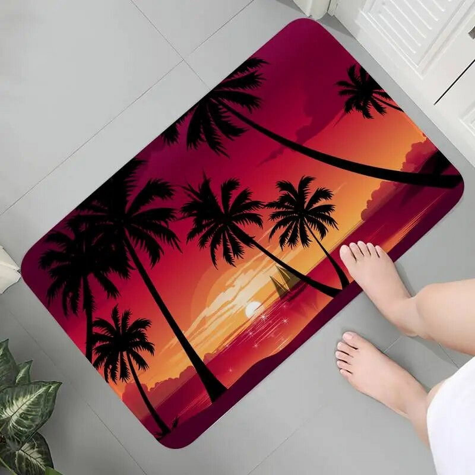 Beach Sunset Palm Print Flange Floor Mat Bathroom ration Carpet Non ...