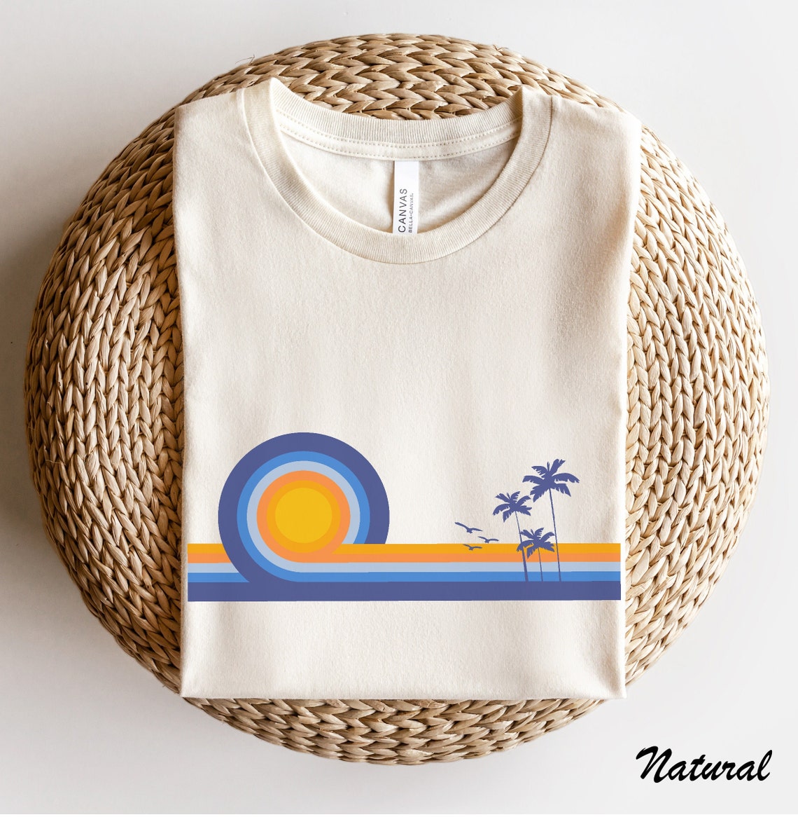 Beach Sunset Palm Tee, Retro 70s Vacation Shirt for men or women, Beach ...