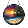 Beach Sunset Palm Tree Glass Suncatcher Window Decor Tropical Hanging ...