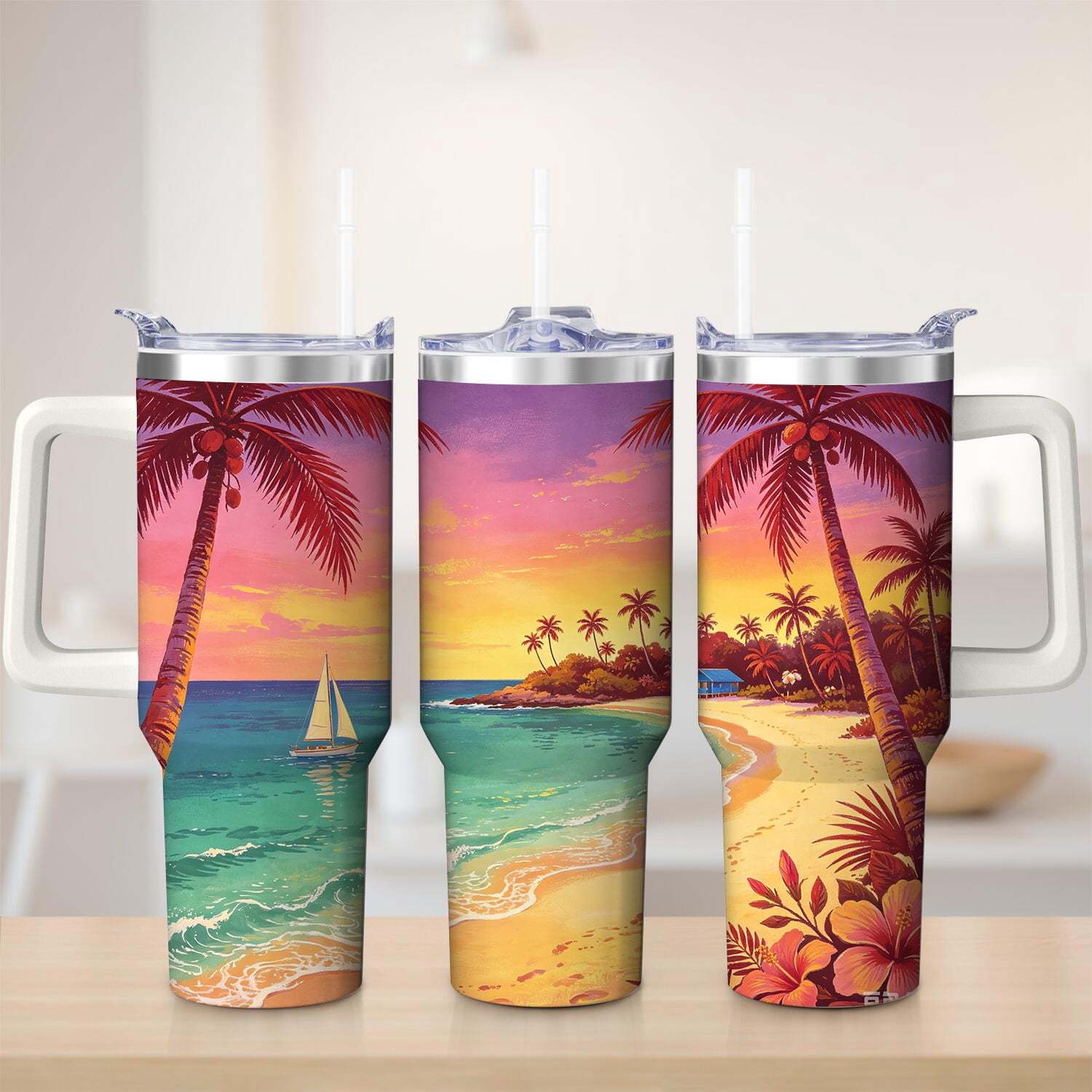 Beach Sunset Palm Tree Stainless Steel Tumbler, 40oz - Walmart.com